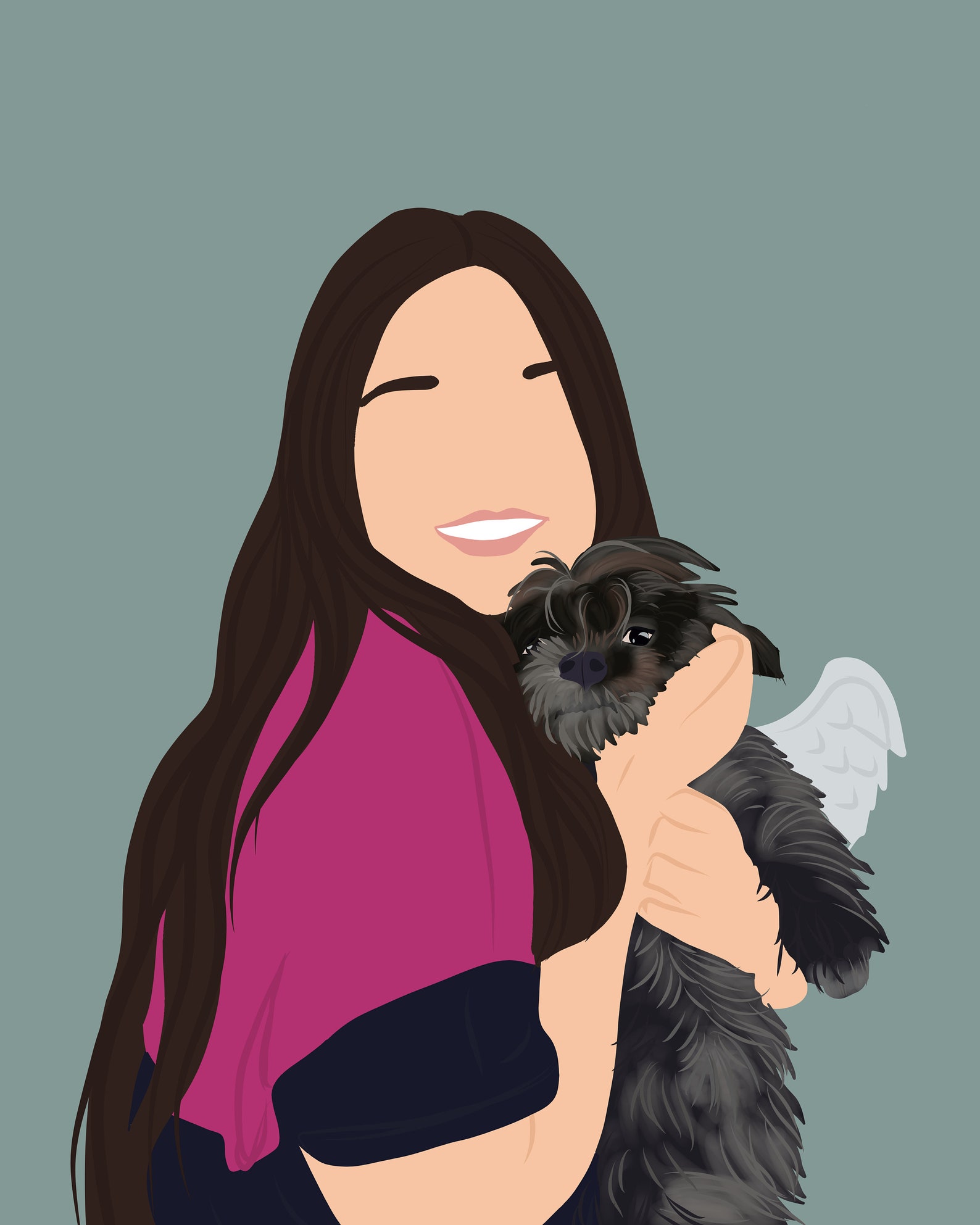 Pet Loss Memorial Portrait, Angel Wings and Halo, Custom Faceless Dog ...