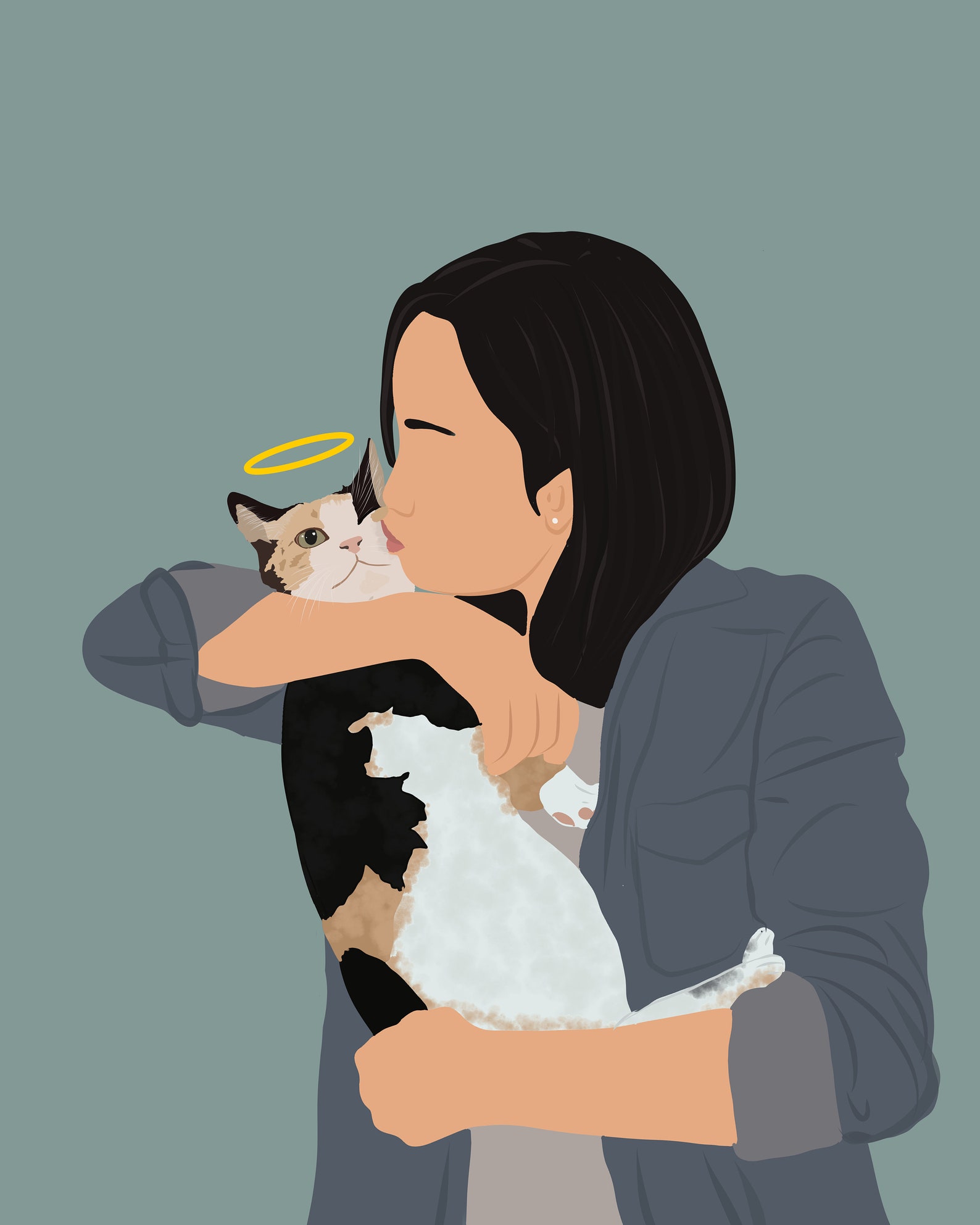Pet Loss Memorial Portrait, Angel Wings and Halo, Custom Faceless Dog ...