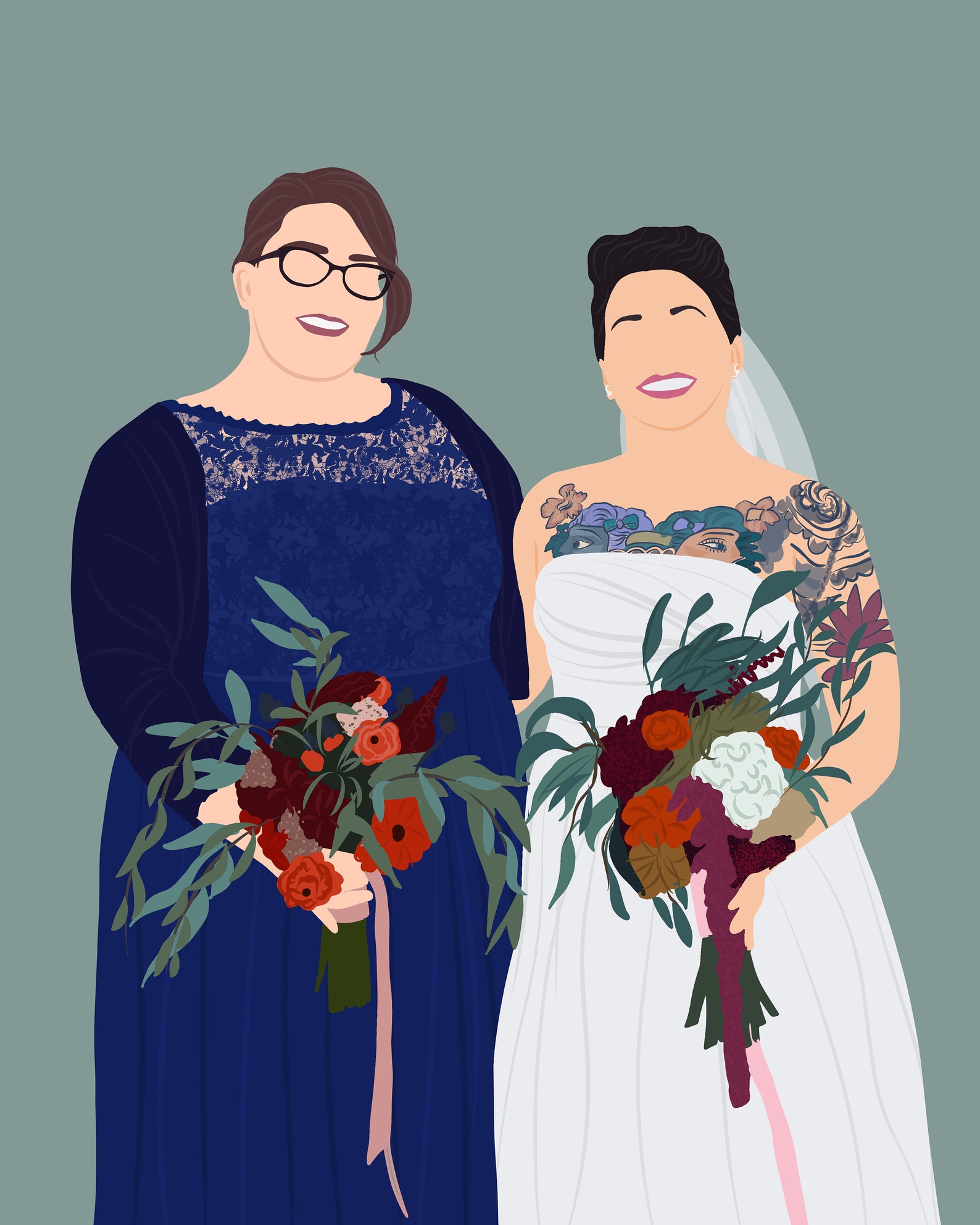 Faceless Wedding Portrait, Anniversary Gift, Custom Minimal ...
