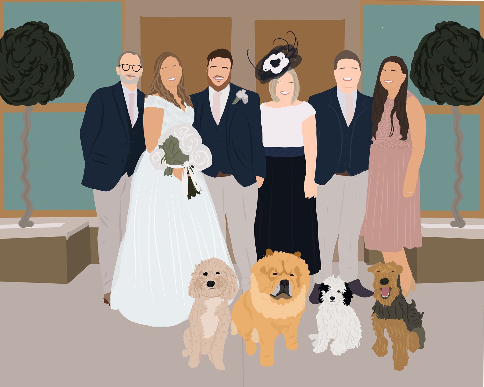 Faceless Wedding Portrait, Anniversary Gift, Custom Minimal ...