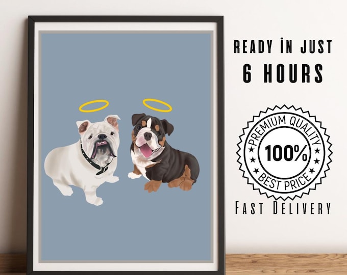 Pet Loss Memorial Portrait, Angel Wings and Halo, Custom Faceless Dog ...