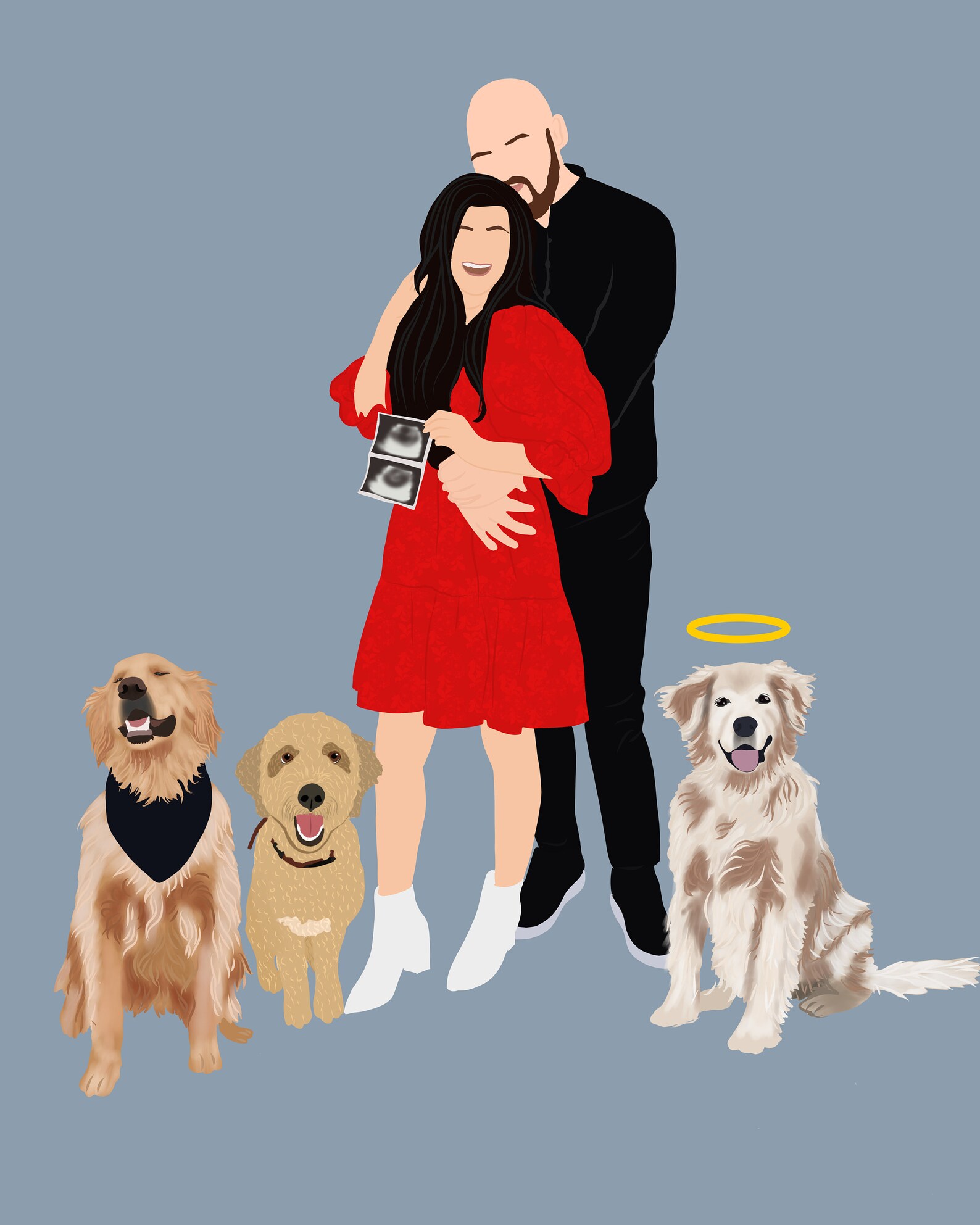 Pet Loss Memorial Portrait, Angel Wings and Halo, Custom Faceless Dog ...