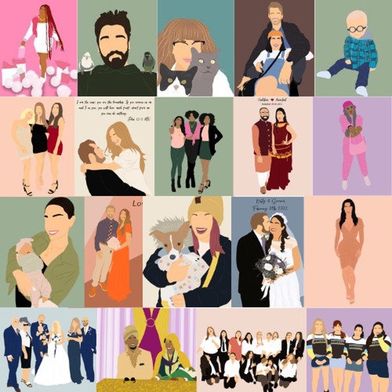 Group Portrait Group Drawing Drawing From Photodigital | Etsy