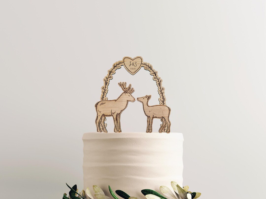 Personalised Stag and Doe Floral Wedding Cake Topper, Rustic Deer ...
