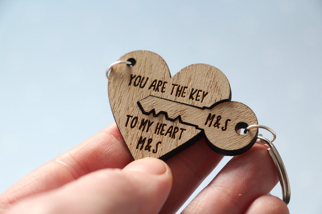 Personalised Wooden Heart Keychains, Valentines Gift for Him Boyfriend ...