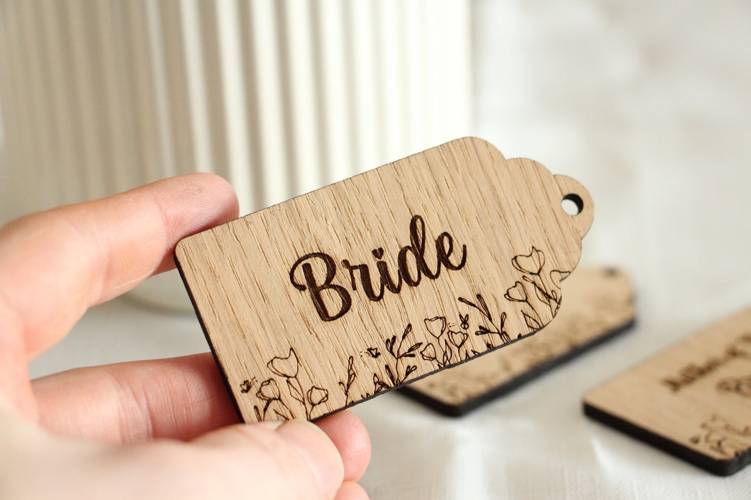 Custom Wedding Place Name Tags, Engraved Wedding Favours, Natural ...