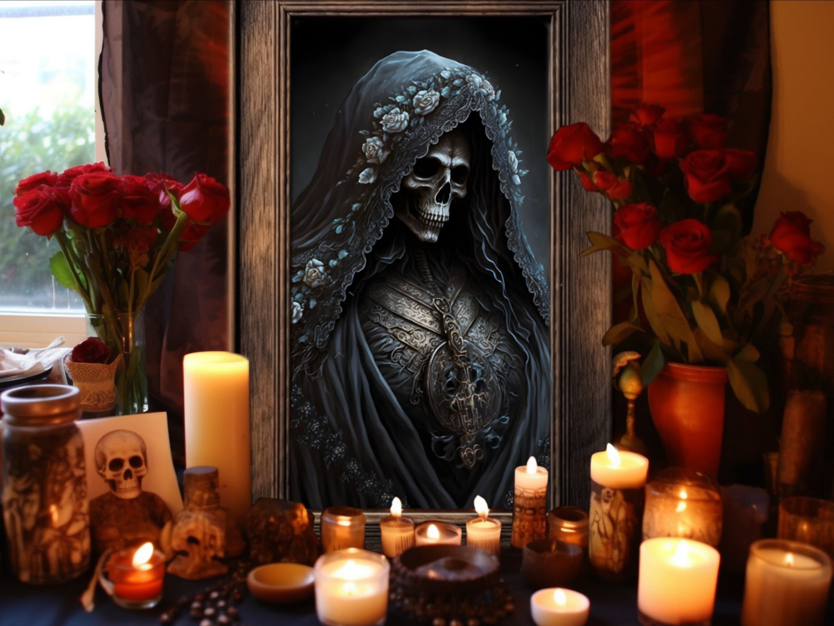 Black Santa Muerte Large Wall Art, Black Santísima Muerte Poster Print ...