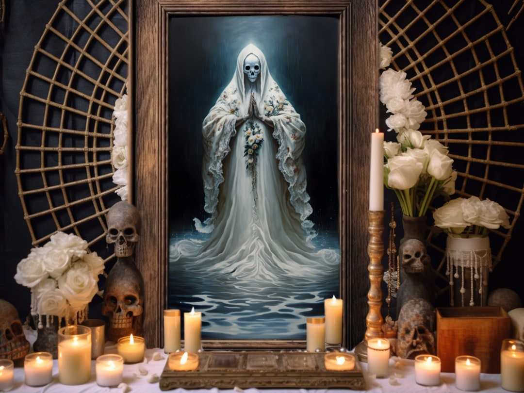 White Santa Muerte Large Wall Art, White Santísima Muerte Poster Print ...