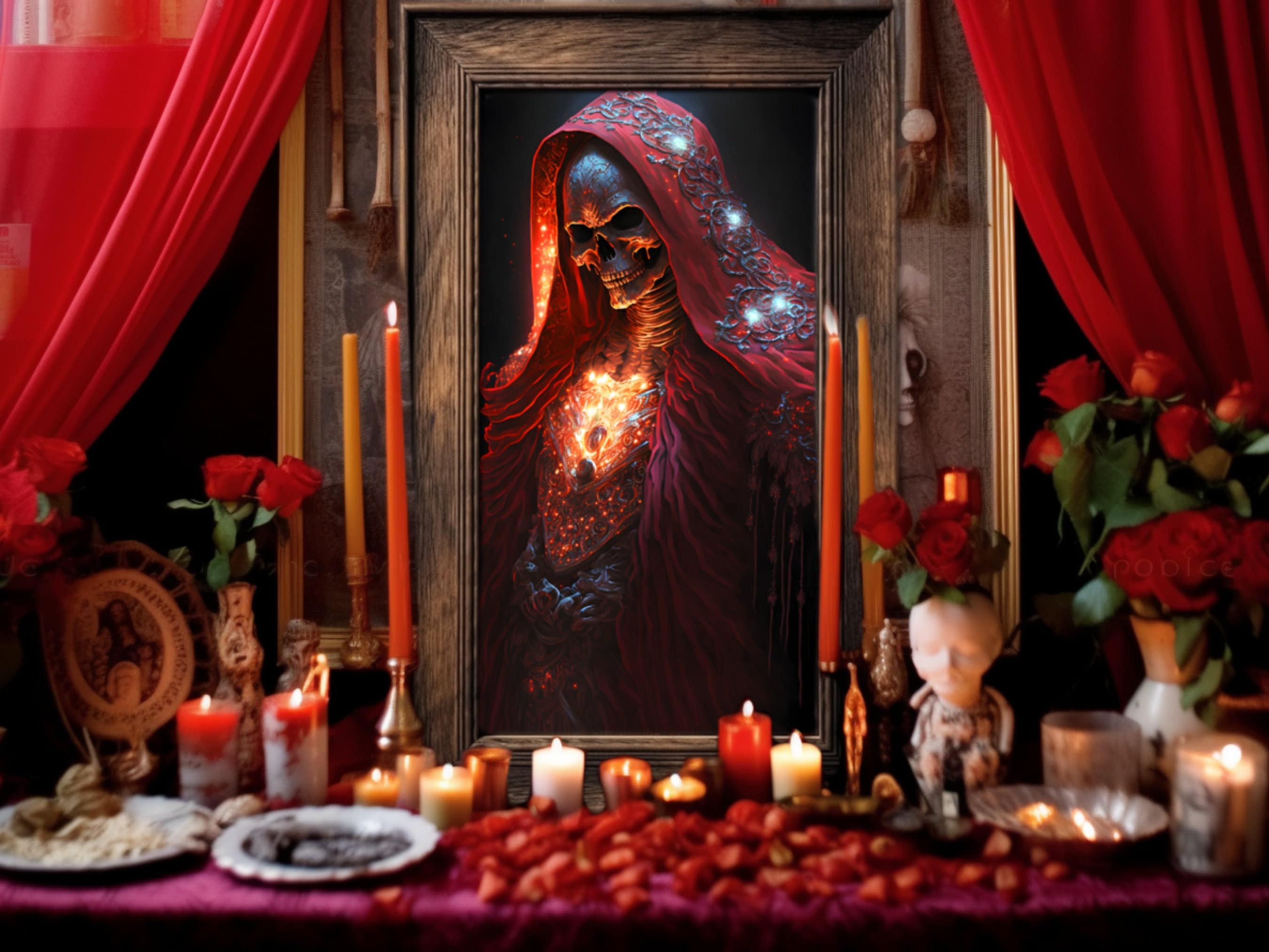 Red Santa Muerte Large Wall Art, Roja Santísima Muerte Poster Print ...