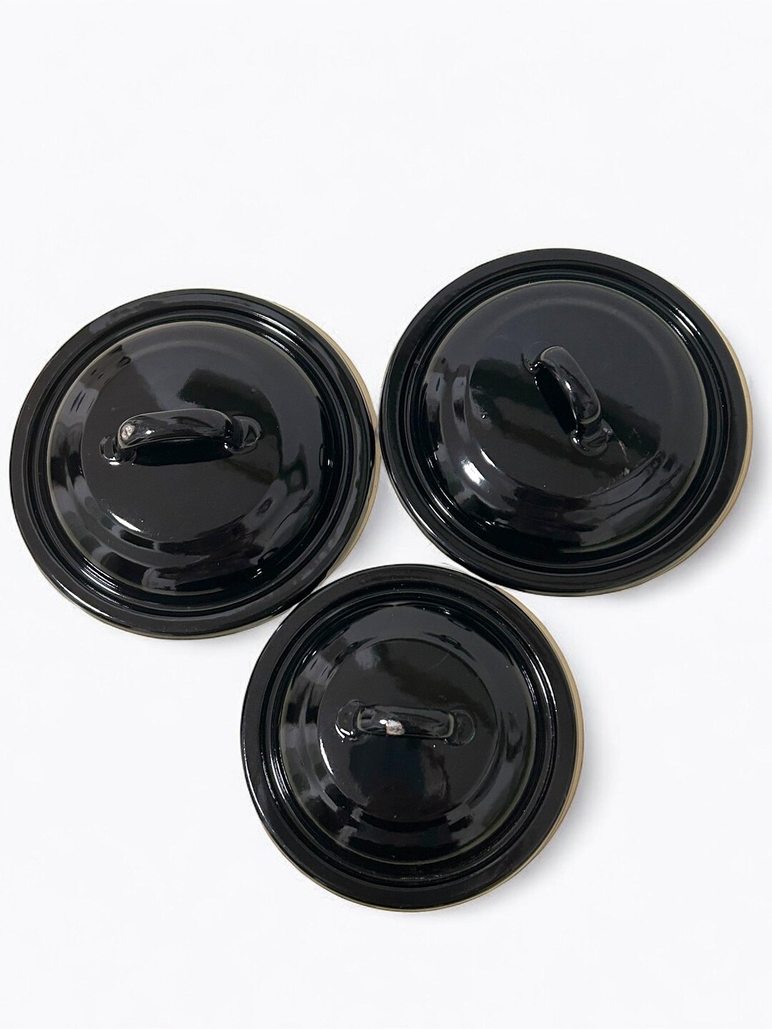 Three Old Enamel Pot Lids - Garden Decoration - Painting - Enamel Lids ...