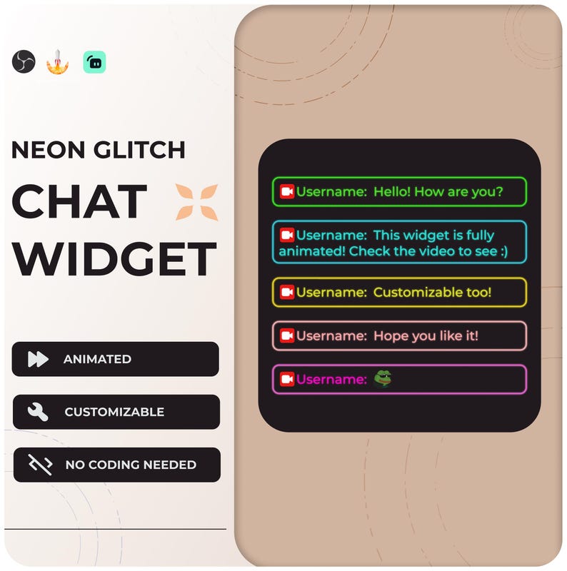 Neon Glitch - Chat Widget | Cyberpunk | Customizable | | Stream Widget ...