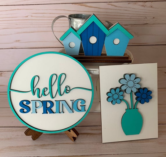 Hello Spring Tiered Tray Decorations Bird House Tiered Tray - Etsy
