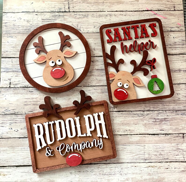 Rudolph Tiered Tray Set Farmhouse Tiered Tray Signs Winter - Etsy