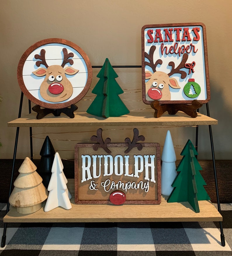 Rudolph Tiered Tray Set Farmhouse Tiered Tray Signs Winter - Etsy