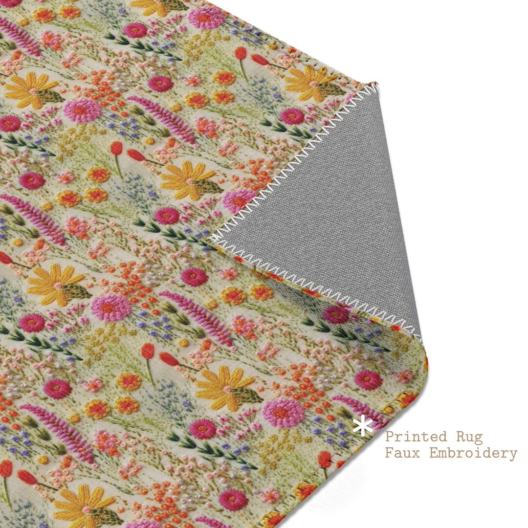 Pink Wildflowers Rug, Floral Area Rug, Cottagecore Floor Mat, Nursery ...