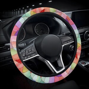 Pastel Rainbow Mosaic Steer Wheel Cover, Colorful Car Wheel Cover for ...