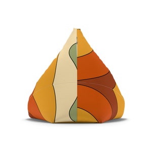 Retro Groovy Curves Bean Bag Cover Outlined, Orange Green Bean Bag ...
