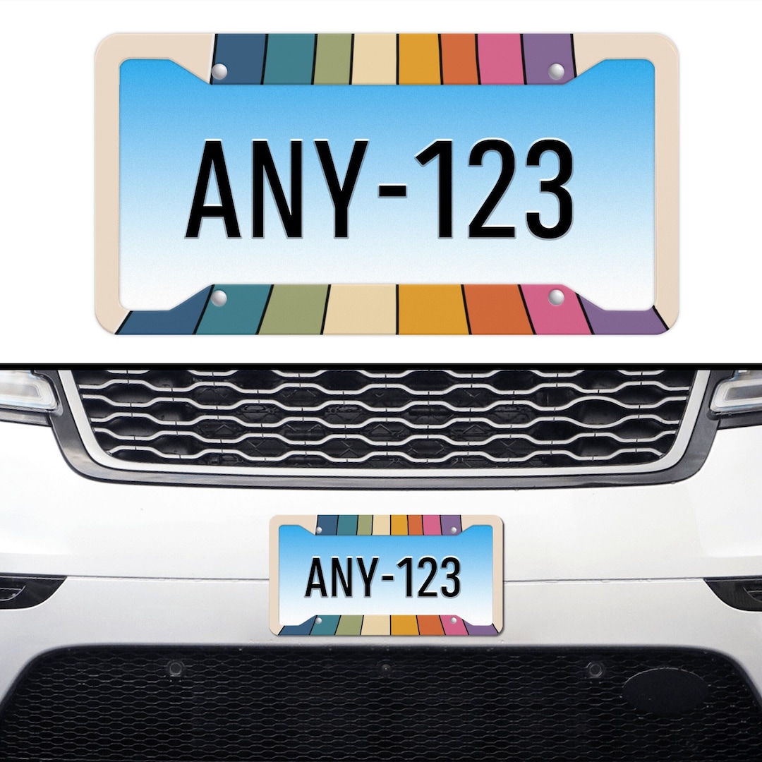 Retro Rainbow Stripes License Plate Frame Cute, Colorful License Plate ...