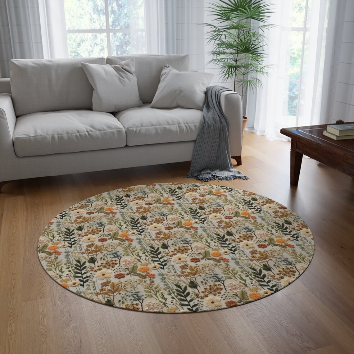 Cottagecore Flower Meadow Round Rug, Floral Round Area Rug Wildflowers ...