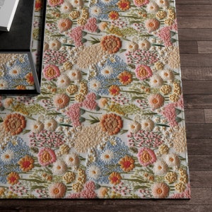 Pastel Wildflower Rug, Floral Area Rug, Cottagecore Floor Mat, Nursery ...