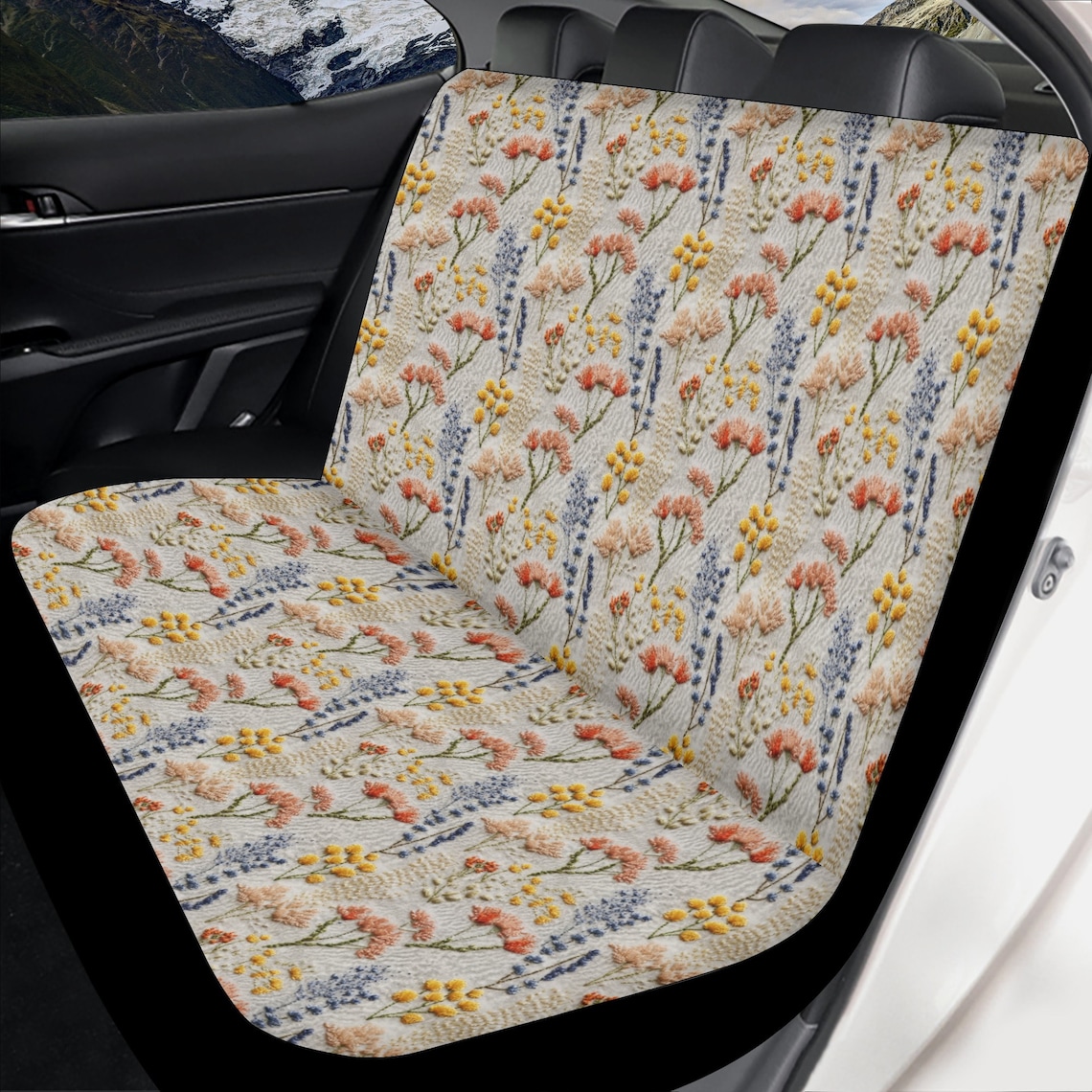 Wildflower Branches Car Seat Cover for Vehicle Full Set Faux Embroidery ...