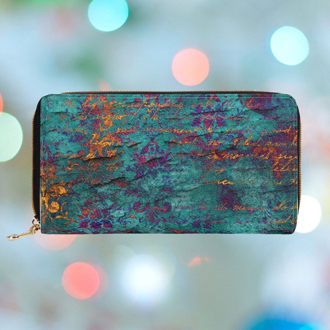 Turquoise Wallet for Women, Vintage Zipper Wallet, Elegant Large Wallet ...