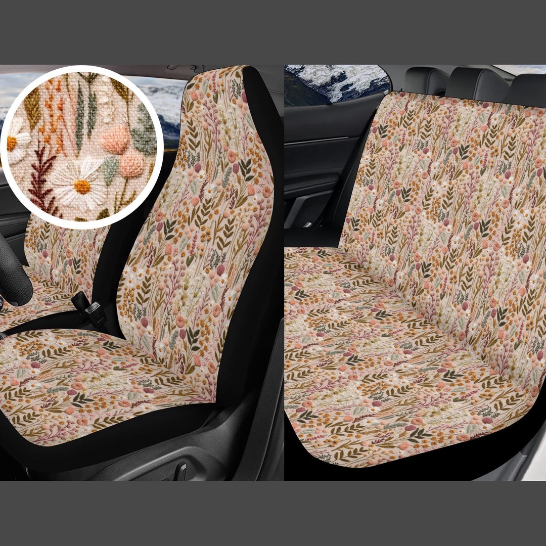 Wildflower Meadow Car Seat Cover for Vehicle Full Set Faux Embroidery ...