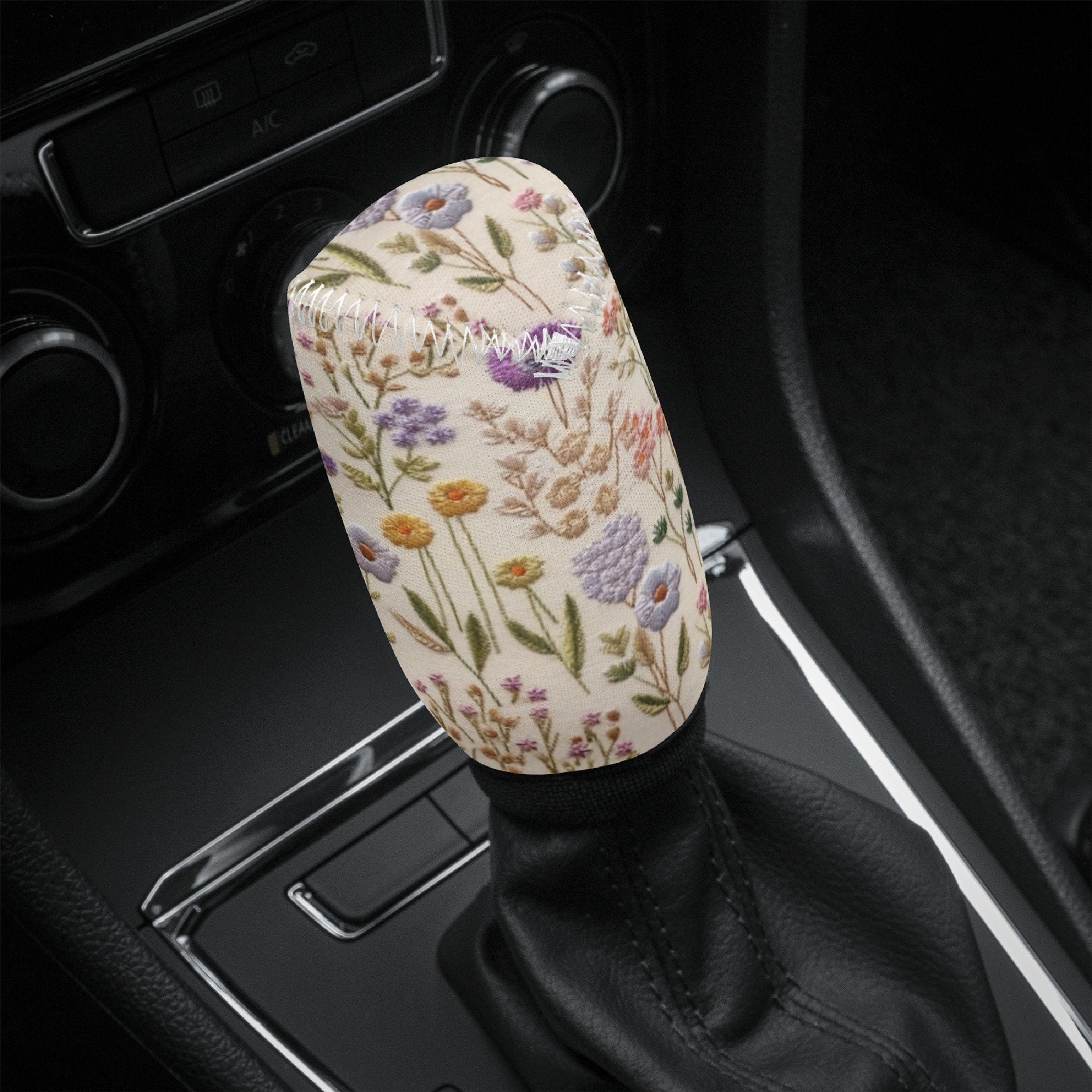 Lavender Spring Shift Knob Cover Faux Embroidery, Floral Car Shifter ...