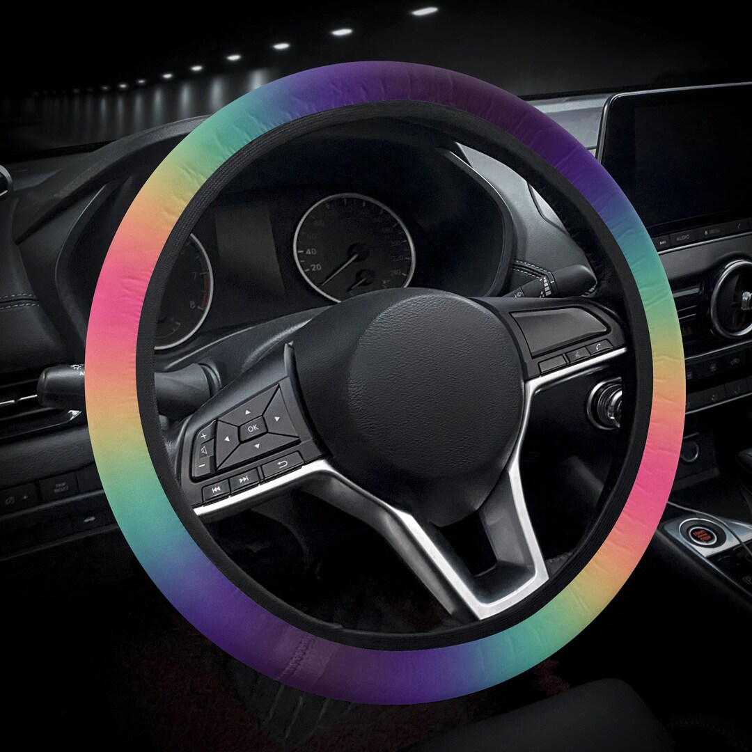 Rainbow Ombre Steering Wheel Cover for Women, Colorful Car Steering ...