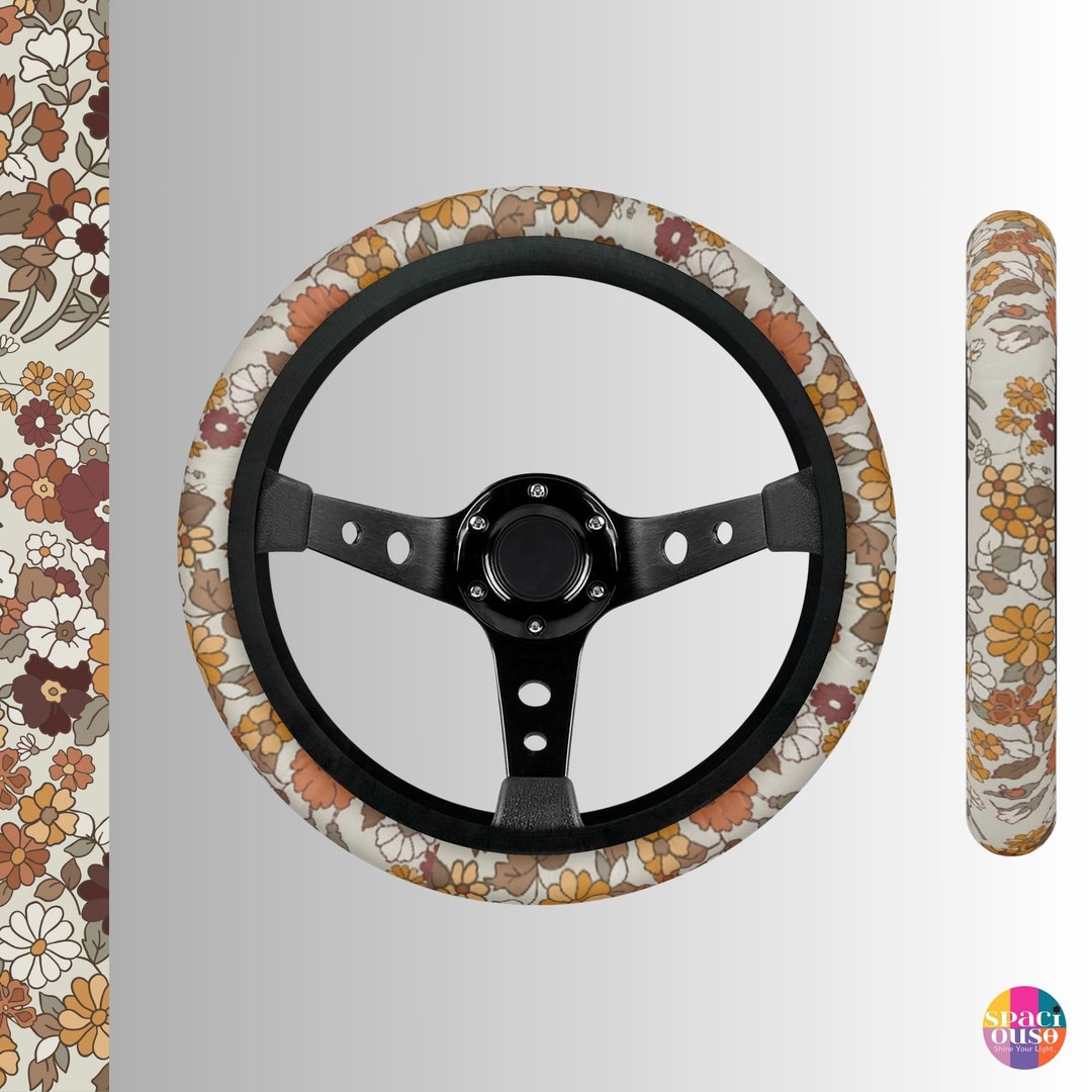 Groovy Flower Garden Steer Wheel Cover, Retro Car Wheel Cover for Women ...