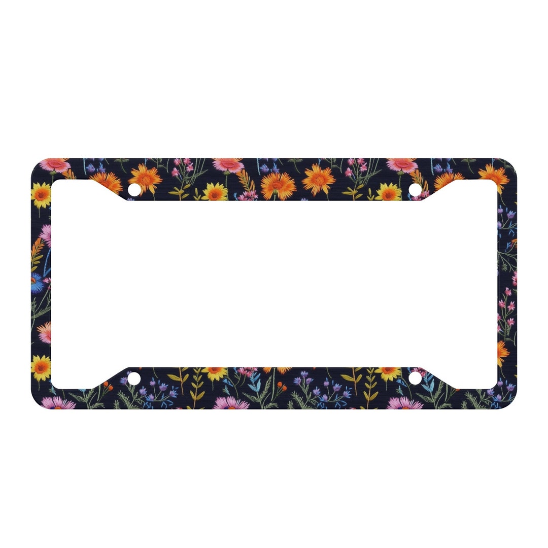 Midnight Wildflowers License Plate Frame, Cute License Plate Frames for ...