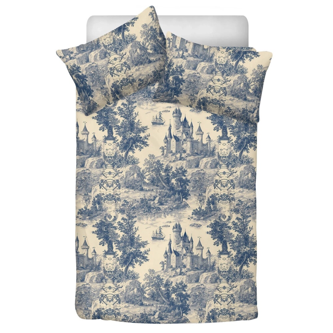Castle Toile Duvet Cover Set, French Country Bedding Vintage Style ...