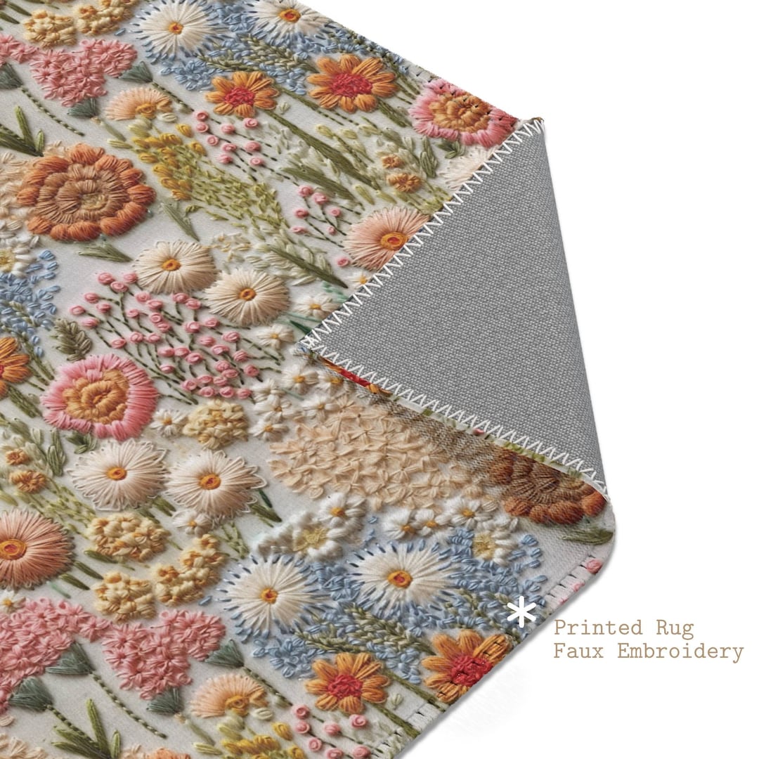 Pastel Wildflower Rug, Floral Area Rug, Cottagecore Floor Mat, Nursery ...