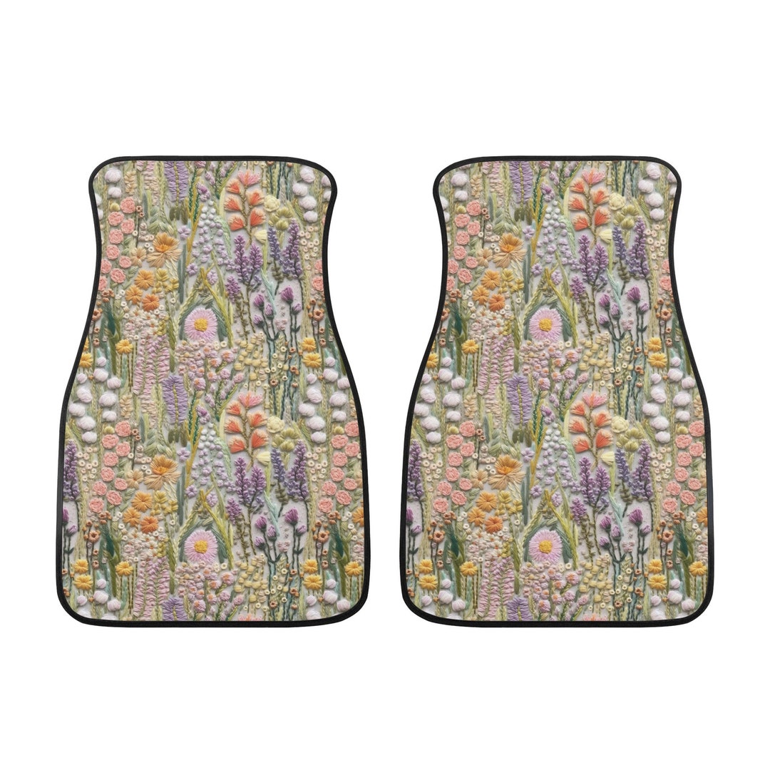 Wildflower Bouquet Car Mat, Boho Floral Car Floor Mat, Cute Car Mats ...