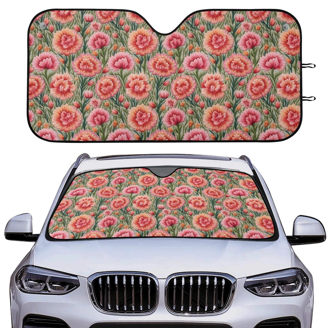Birth Flower Sun Shade for Car Windshield, Floral Sunshade Carnation ...