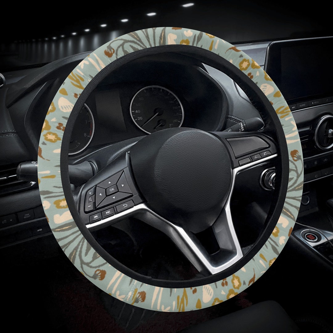 Sage Green Steering Wheel Cover for Women, Floral Car Steering Wheel ...