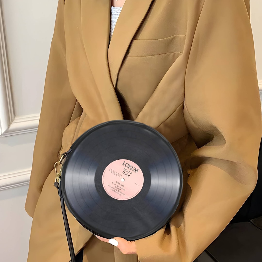 Vinyl Record Handbag Crossbody Round Bag Vegan Leather Purse Small, 7 ...