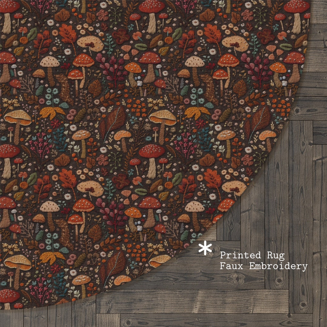 Mushroom Wildflower Round Rug Floral Area Rug for Bedroom Living Room ...