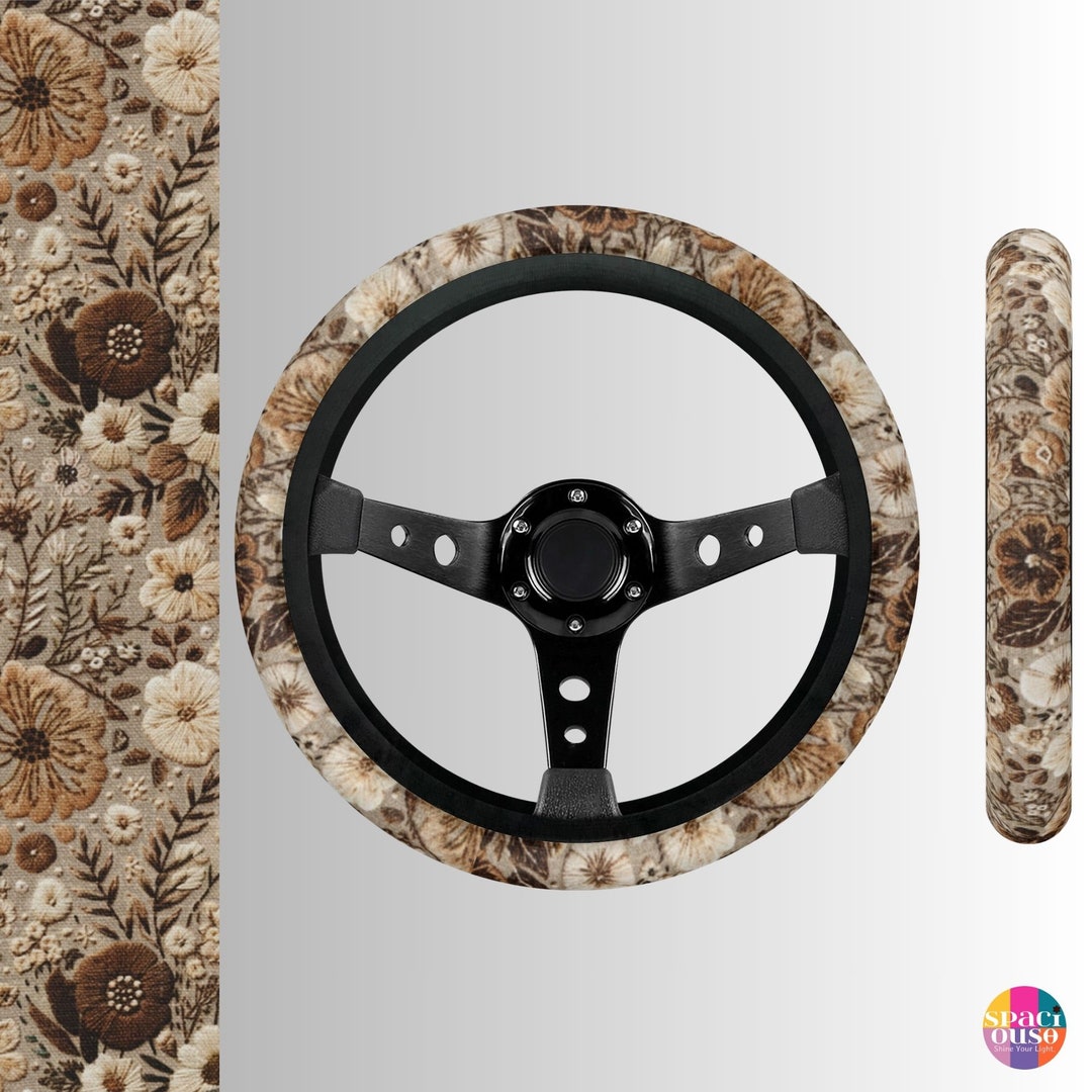 Boho Floral Hazel Steer Wheel Cover, Brown Car Wheel Cover for Women ...