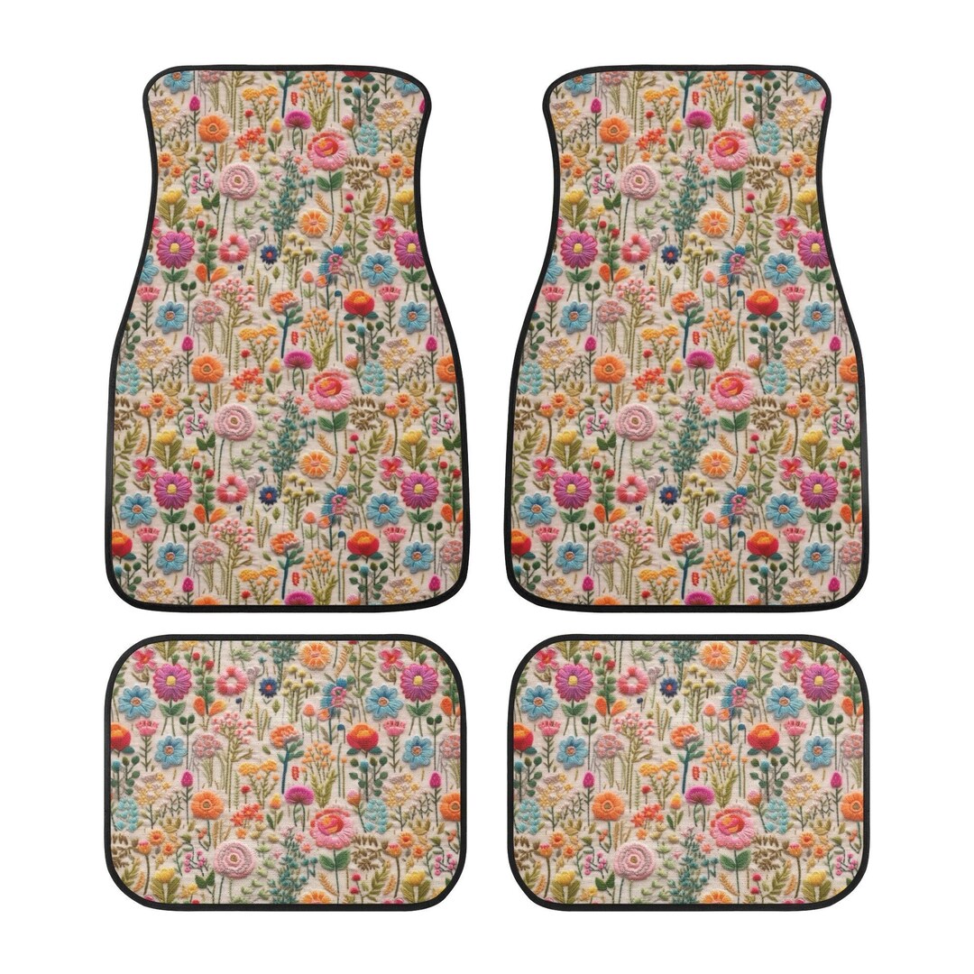 Rainbow Flower Meadow Car Mat, Cottagecore Car Floor Mat, Car Mats for Women, Boho Floral Car ...