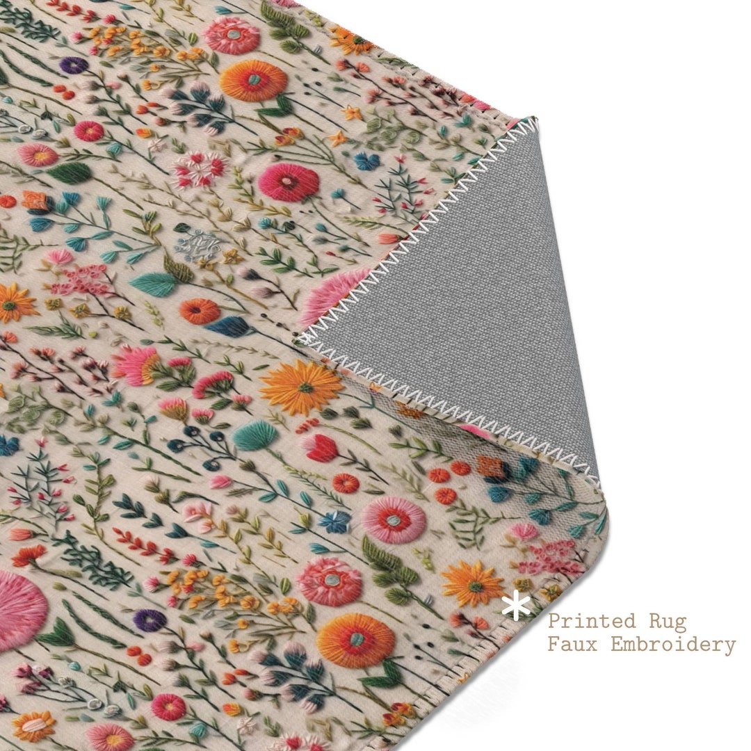 Tiny Wildflowers Meadow Rug, Colorful Floral Area Rug, Cottagecore ...