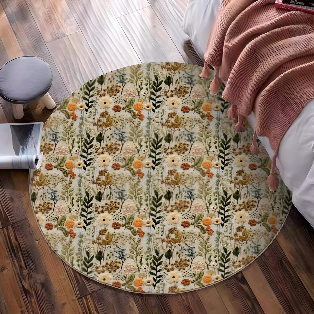 Cottagecore Flower Meadow Round Floor Mat Colorful Wildflower Rug ...