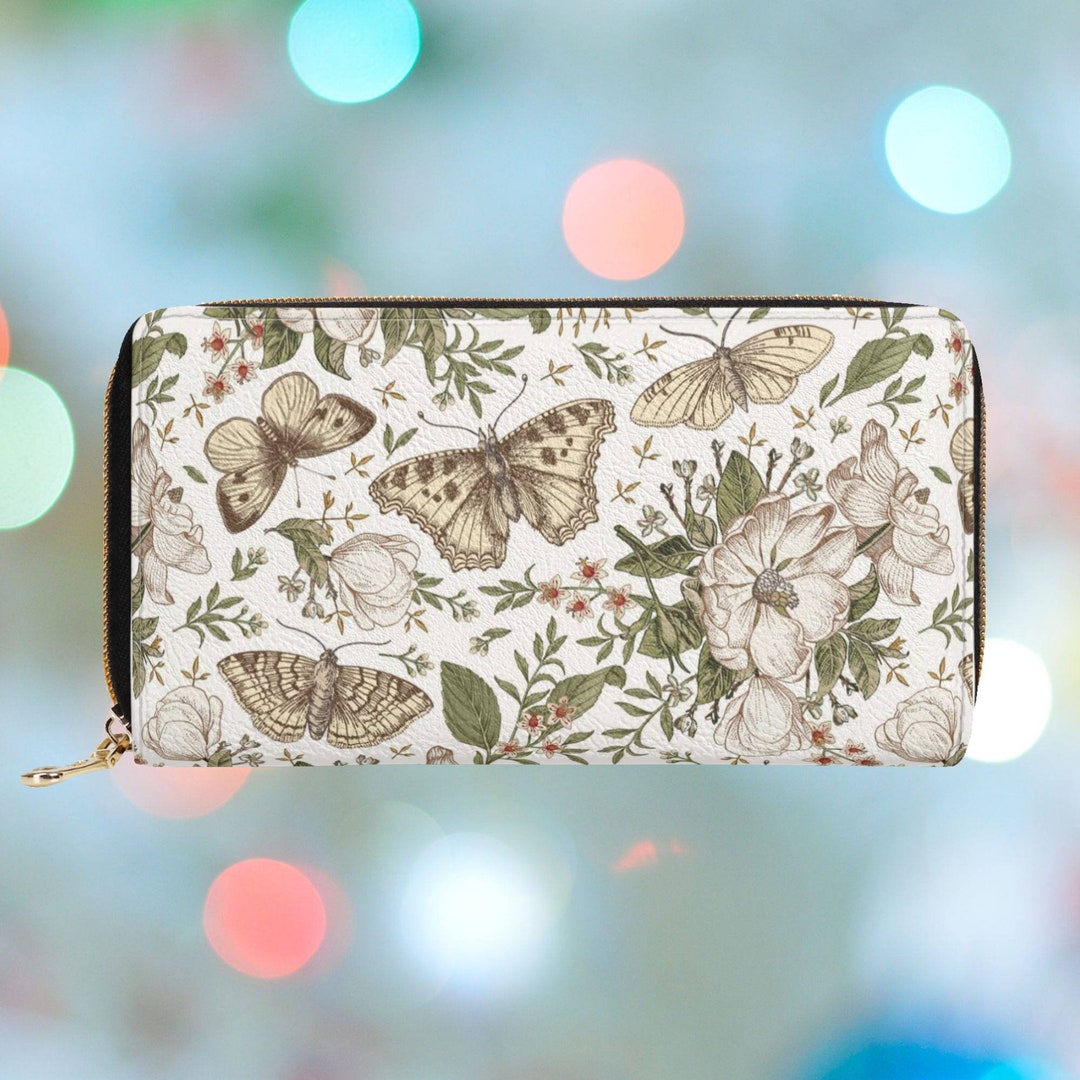 Wildflowers Moth Wallet for Women, Boho Zipper Wallet, Butterfly Clutch ...