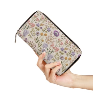 Lavender Spring Wallet for Women Faux Embroidery, Boho Floral Zipper ...