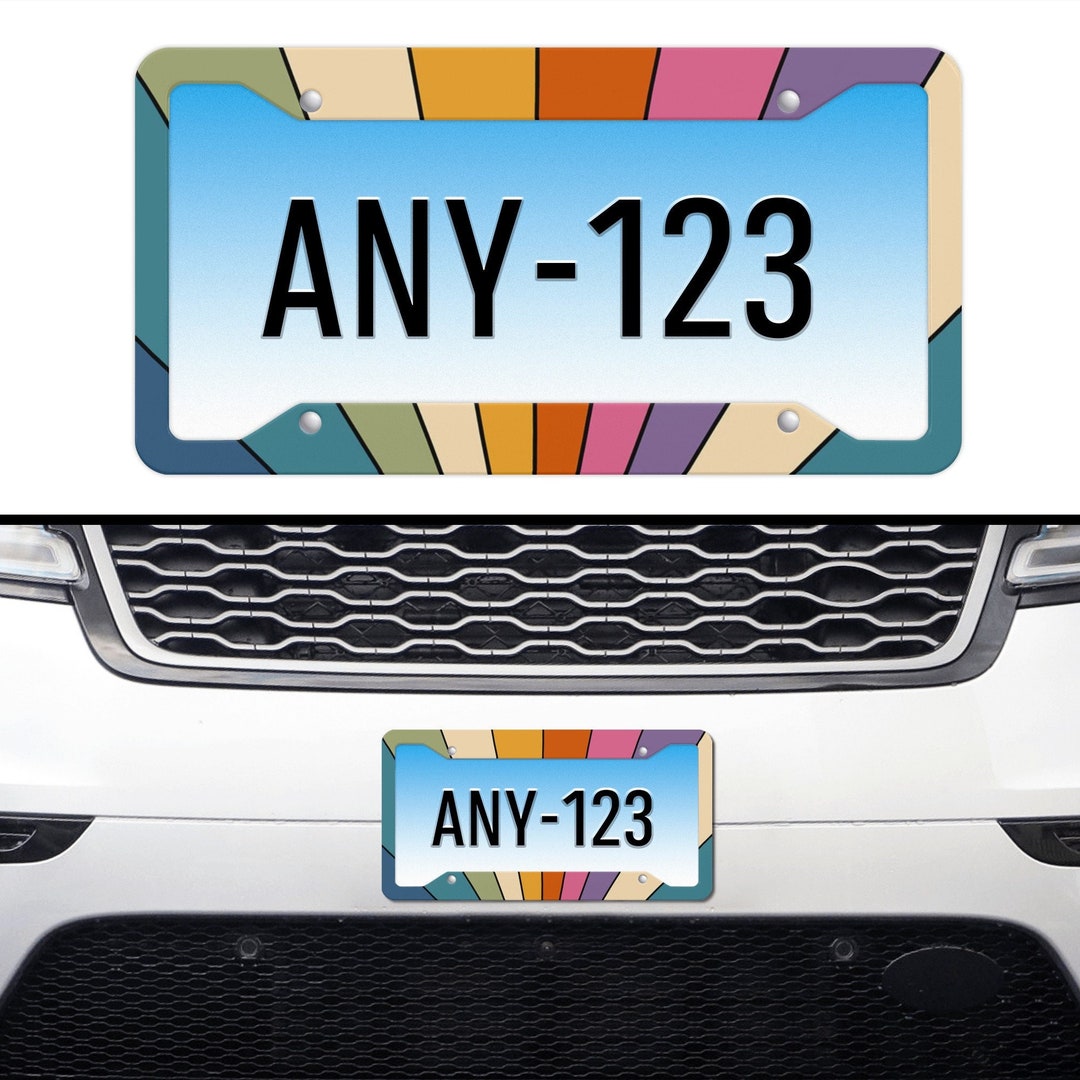 Retro Sun Rays License Plate Frame Cute, 70s License Plate Frames for ...