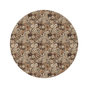 Boho Floral Hazel Round Rug, Earthy Floral Area Rug, Beige Brown Round ...
