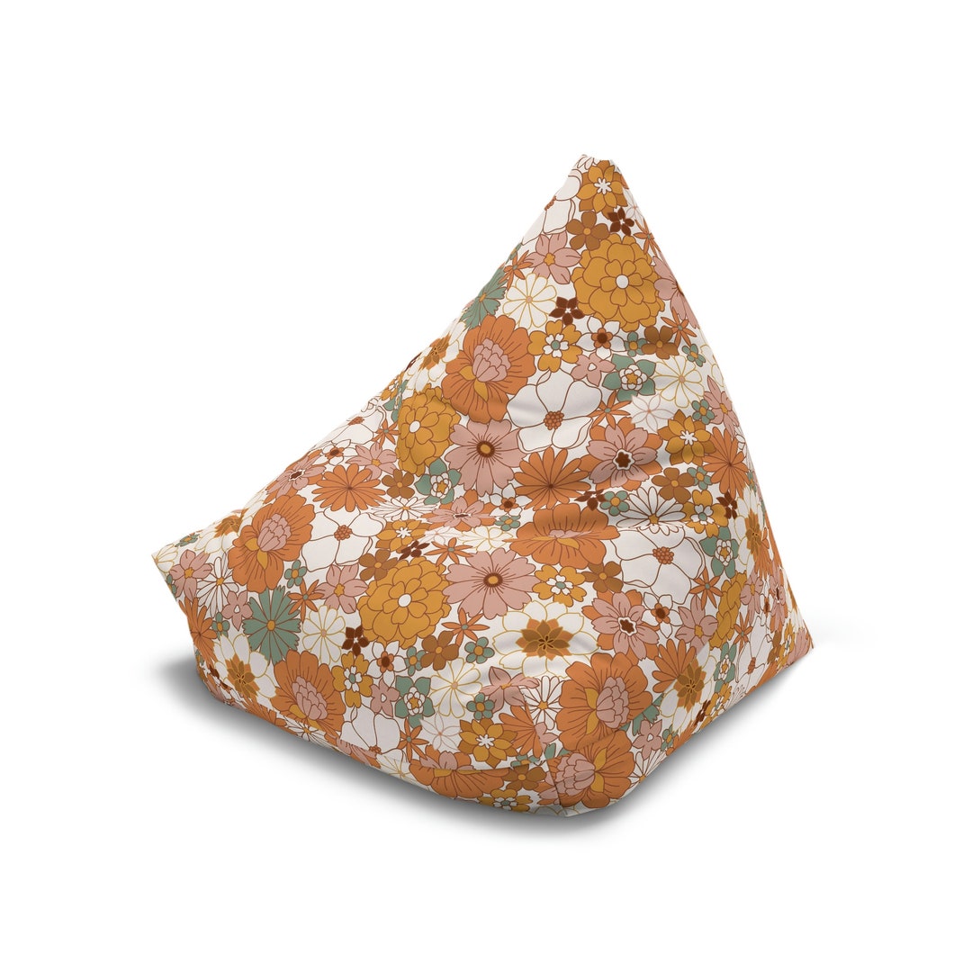 Cottagecore Floral Bean Bag Cover, Beige Orange Flowers Bean Bag Chair ...