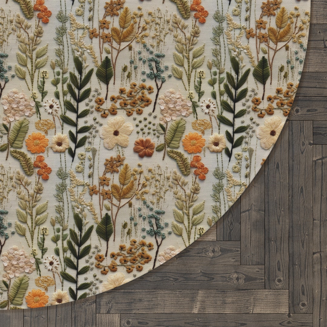 Cottagecore Flower Meadow Round Rug Floral Round Area Rug - Etsy