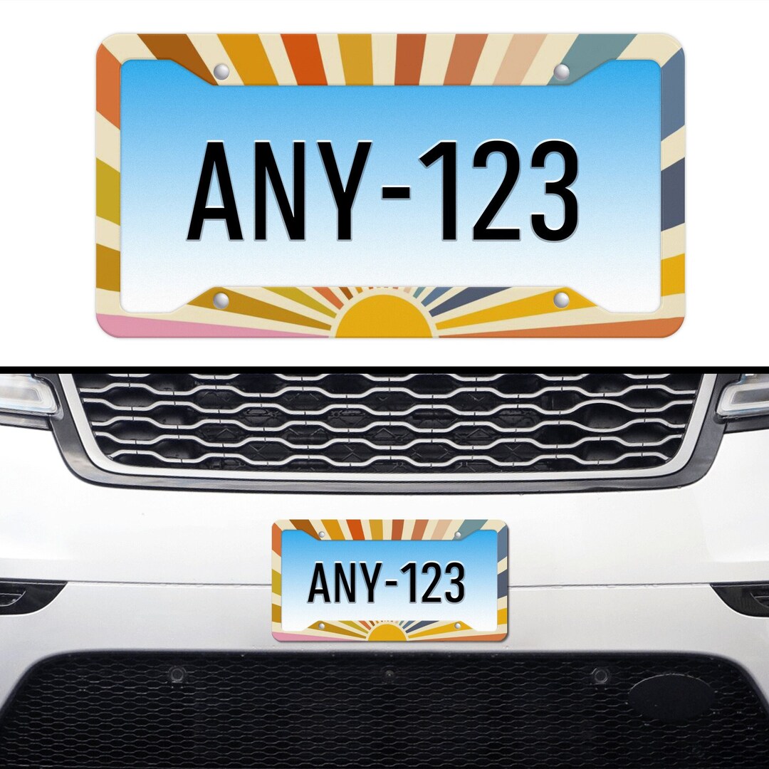 Retro Sunrise License Plate Frame Cute, 70s License Plate Frames for ...