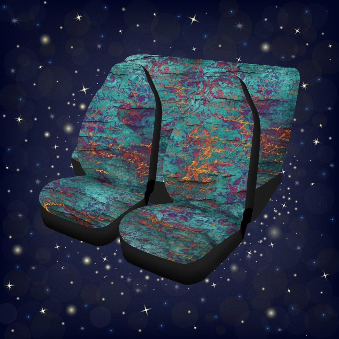 Turquoise Car Seat Cover Full Set, Vintage Glam Seat Covers for Car for ...